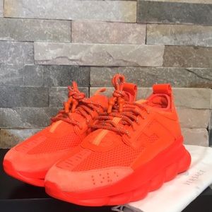 Versace | Shoes | Versace Mens Orange Chain Reaction Sneakers | Poshmark